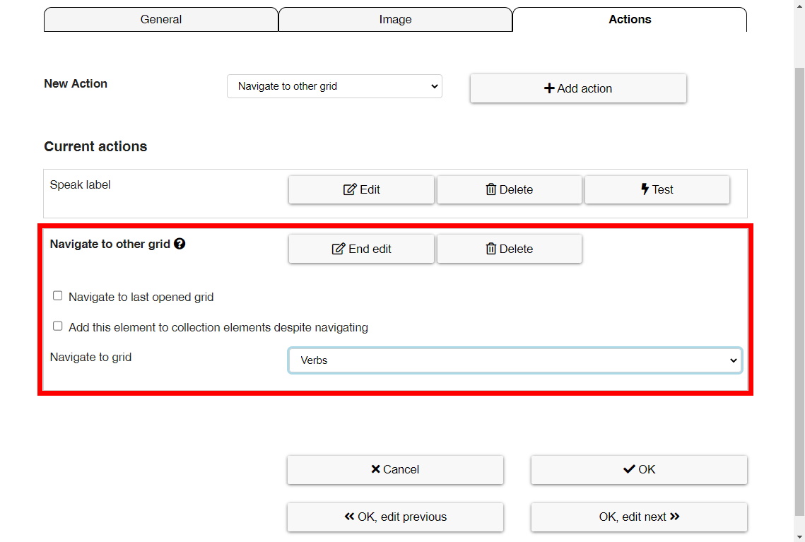 AsTeRICS Grid Communicator – 9 – Actions – Navigate to other grid – Aula abierta de ARASAAC